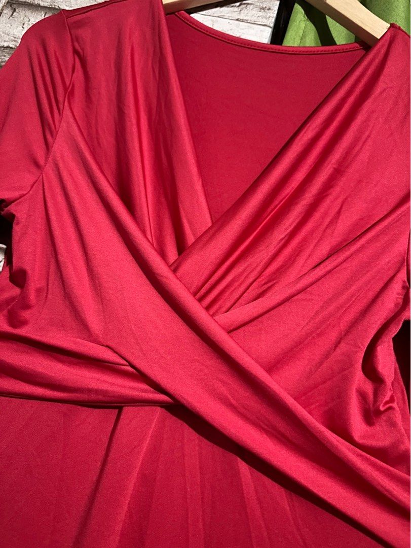 Shein Glossy/ Semi-shiny Red Long back dress, Women's Fashion, Dresses ...