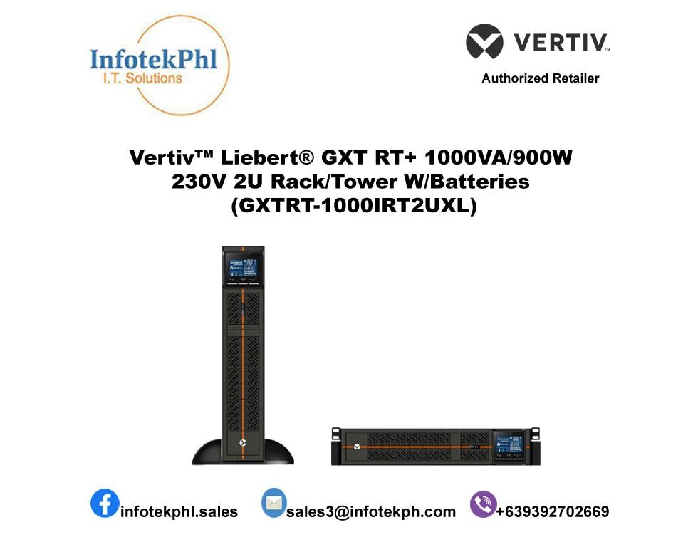 UPS Vertiv™ Liebert® GXT RT+ 1000VA/900W 230V 2U Rack/Tower W/Batteries (GXTRT-1000IRT2UXL ...