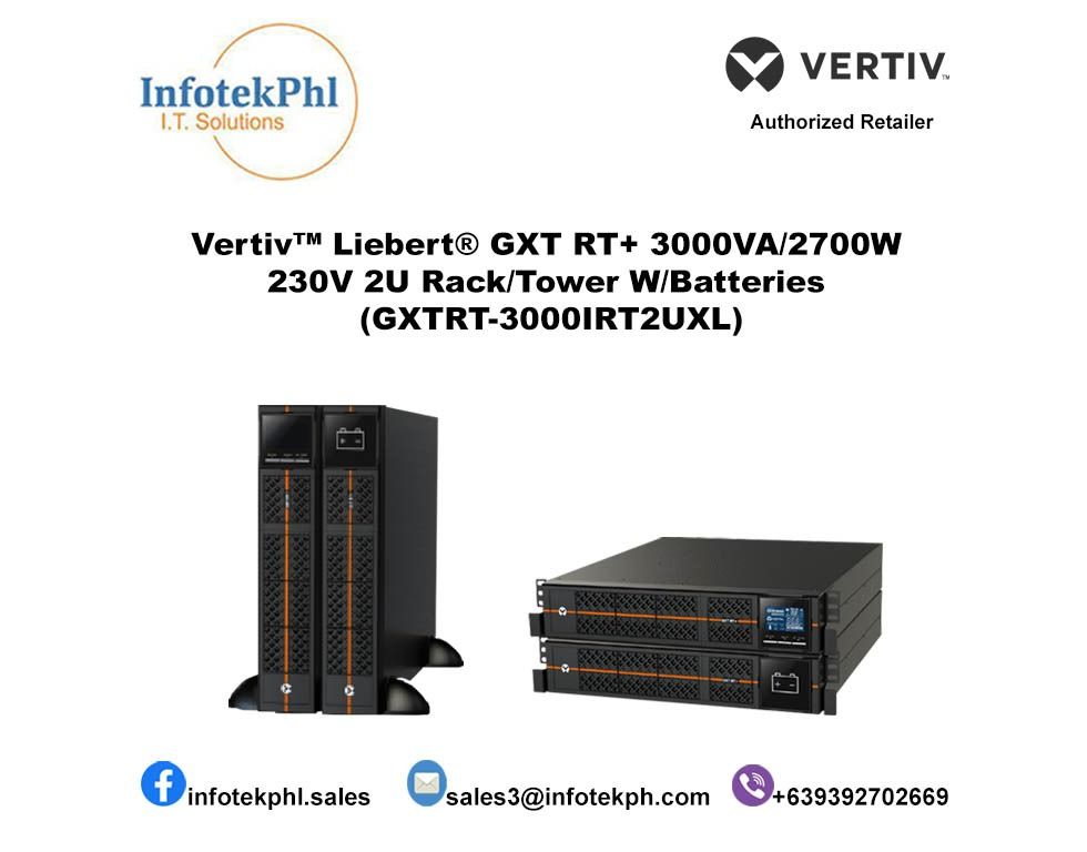 UPS Vertiv™ Liebert® GXT RT+ 3000VA/2700W 230V 2U Rack/Tower W/Batteries (GXTRT-3000IRT2UXL ...