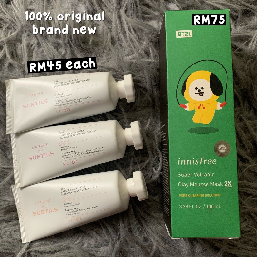 VT X BTS HAND CREAM, INNISFREE X BT21 CLAY MOUSSE MASK 100% original ...