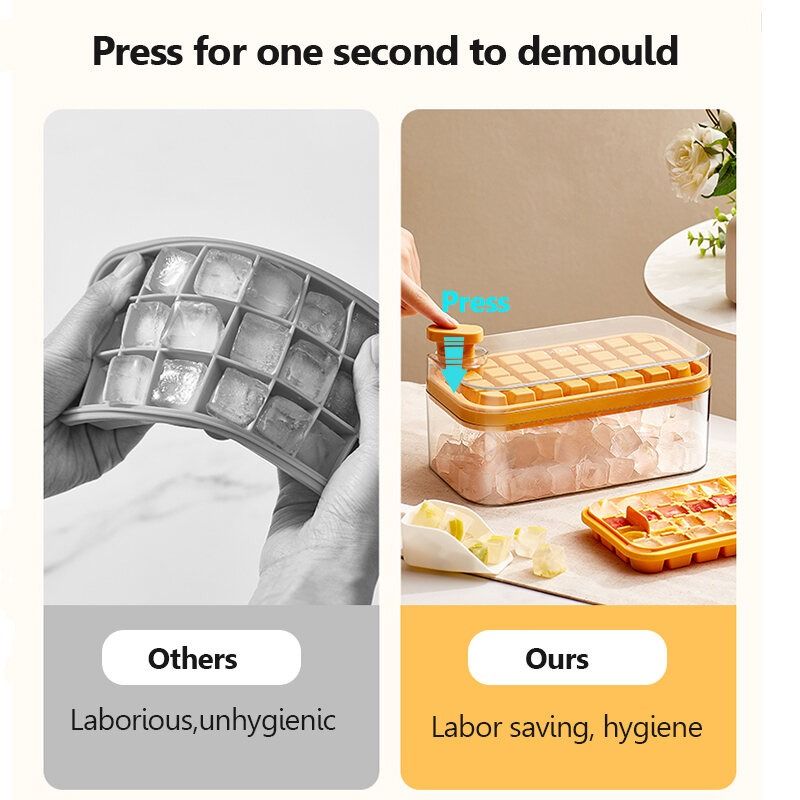 32/64-Grids Ice Making Box Ice Cube Maker Tray Ice-Making Mould Storage ...