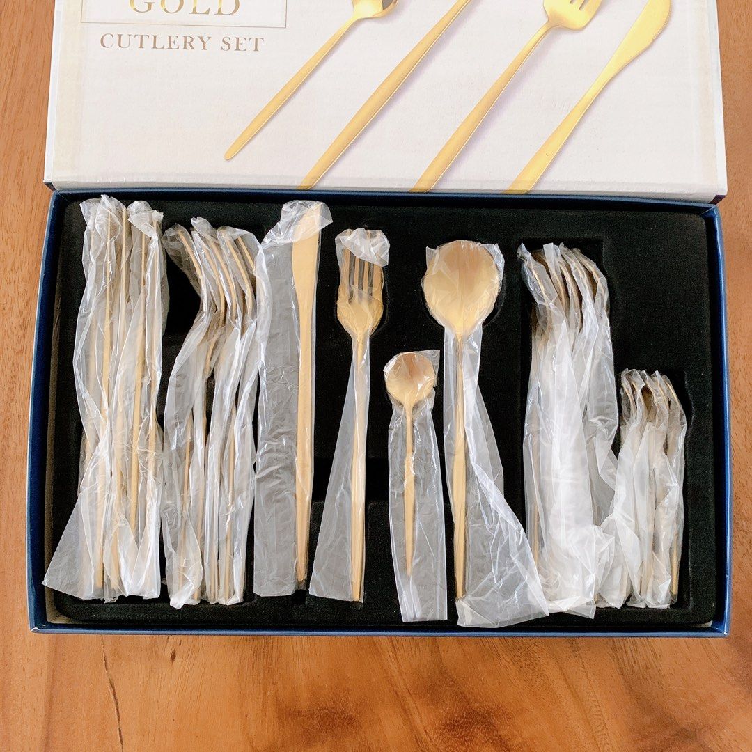 Abbott 24pcs Luxury Gold Cutlery Set, Furniture & Home Living ...