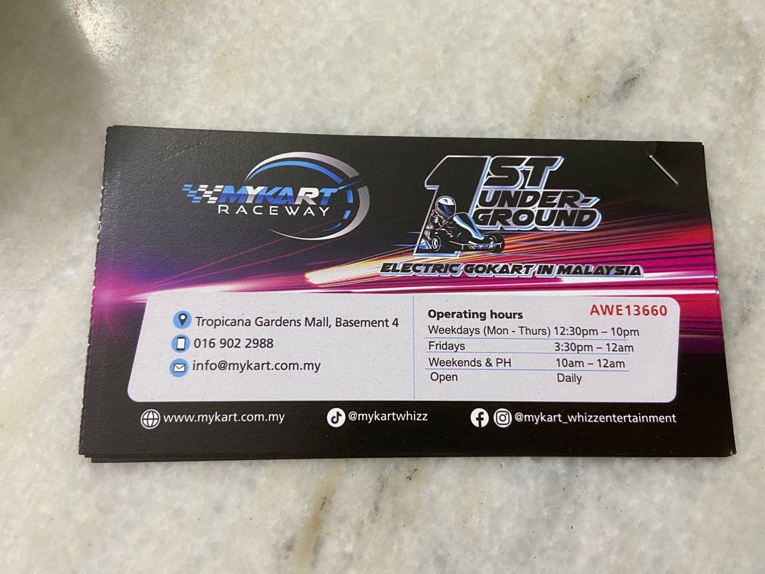 Advance electric kart pass - Mykart raceway, Tickets & Vouchers, Vouchers on Carousell