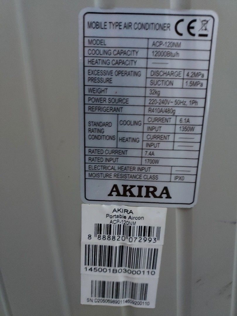 AKIRA 12000BTU Portable Aircon, TV & Home Appliances, Air Conditioners ...