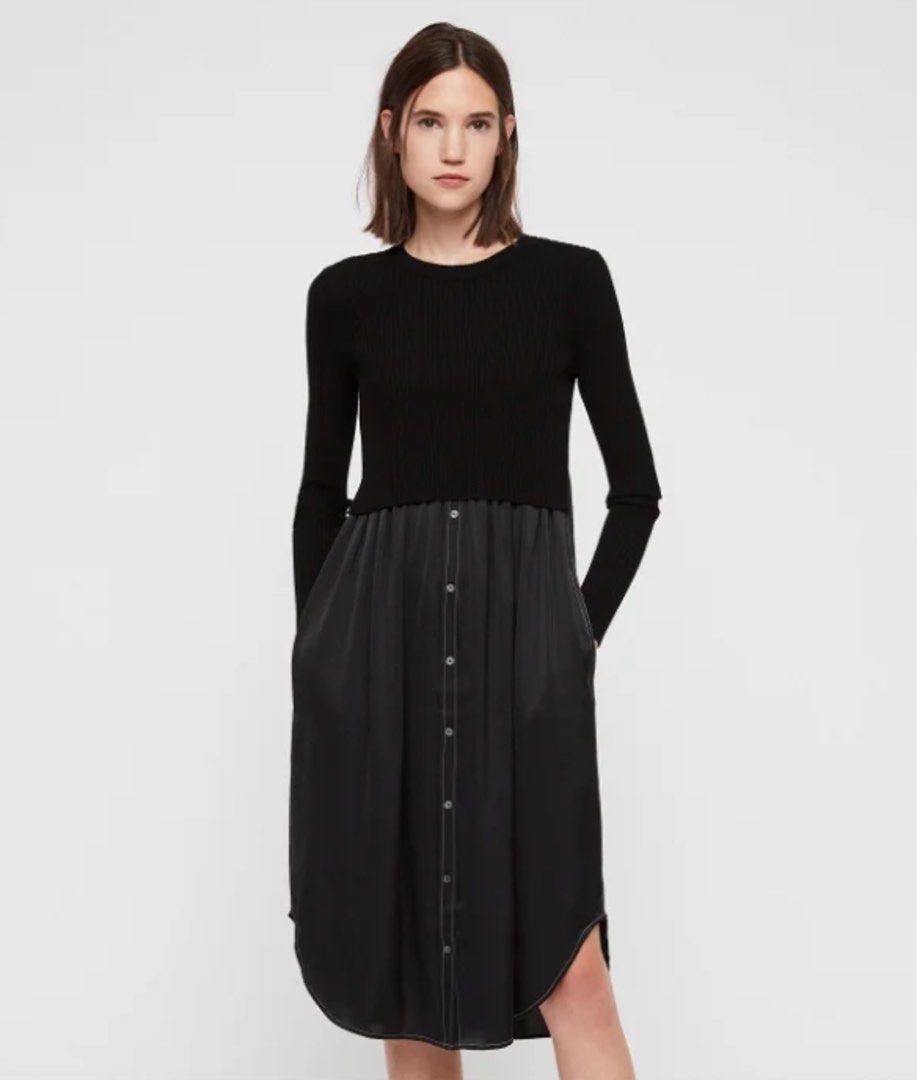 All saints kowlo shirt dress in black, Women's Fashion, Dresses & Sets ...