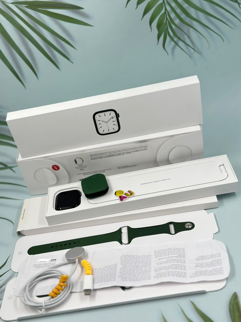 Apple iWatch Series7 45MM GPS Aluminum Green Clover Sport Band Complete ...