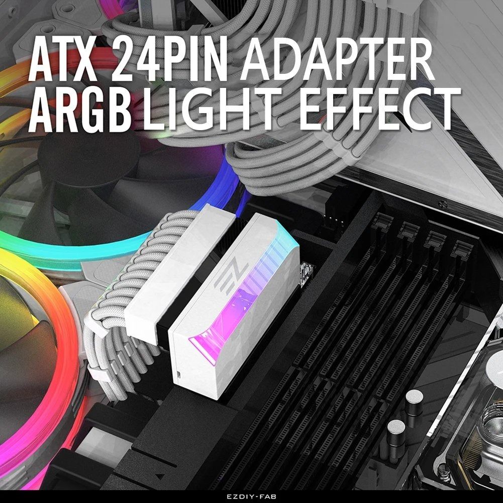 ATX 24 Pin to 90 Degree Power Plug Adapter ARGB Mainboard Motherboard ...