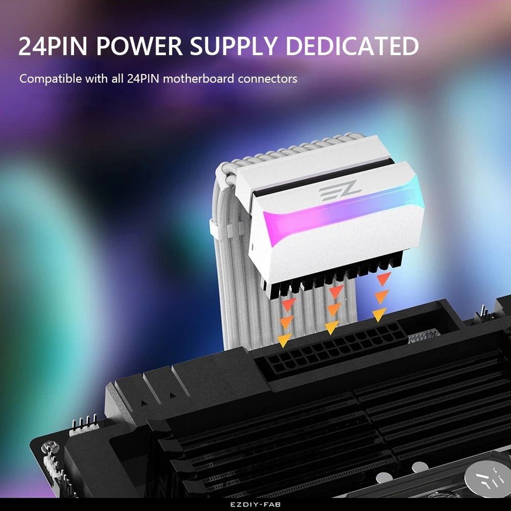 ATX 24 Pin to 90 Degree Power Plug Adapter ARGB Mainboard Motherboard ...