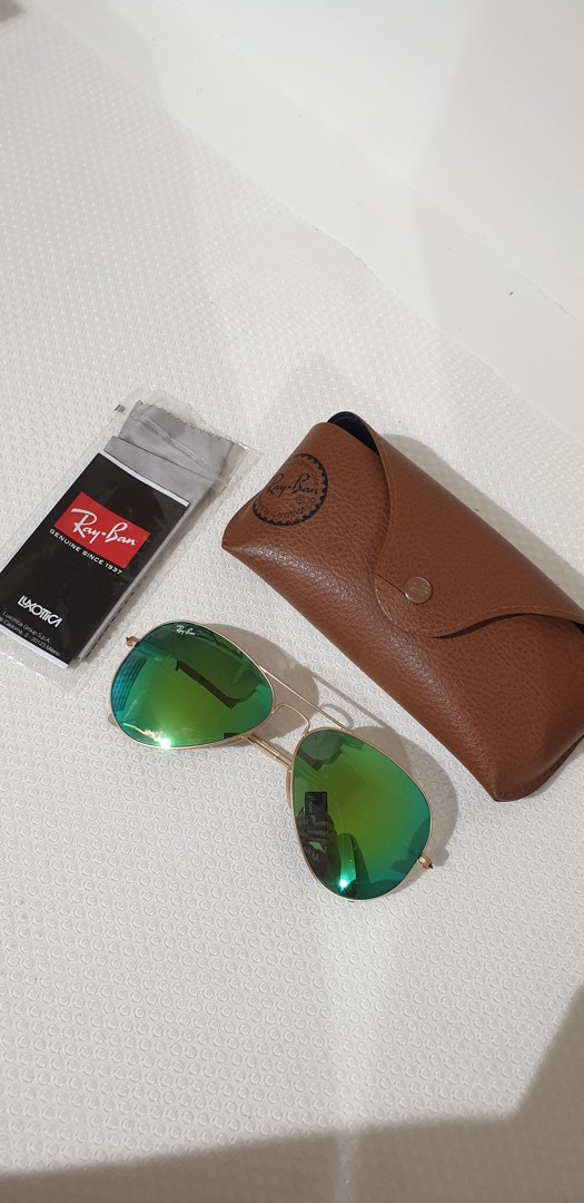 Authentic Ray-Ban Aviators - Green Flash Mirror, Women's Fashion ...