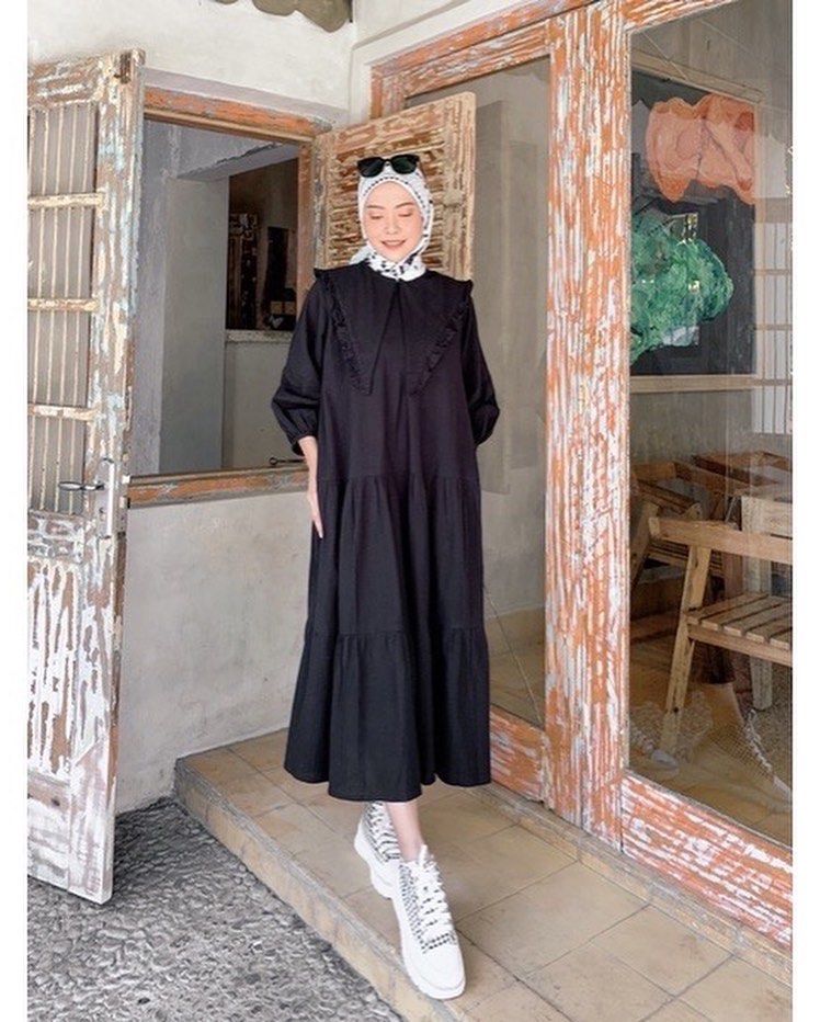 Azura dress by liomi label black sailor kerah korean chic style ankle ...