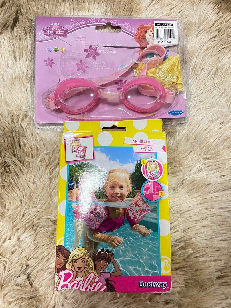 Barbie swimming arm band & princess goggles, Babies & Kids, Babies ...