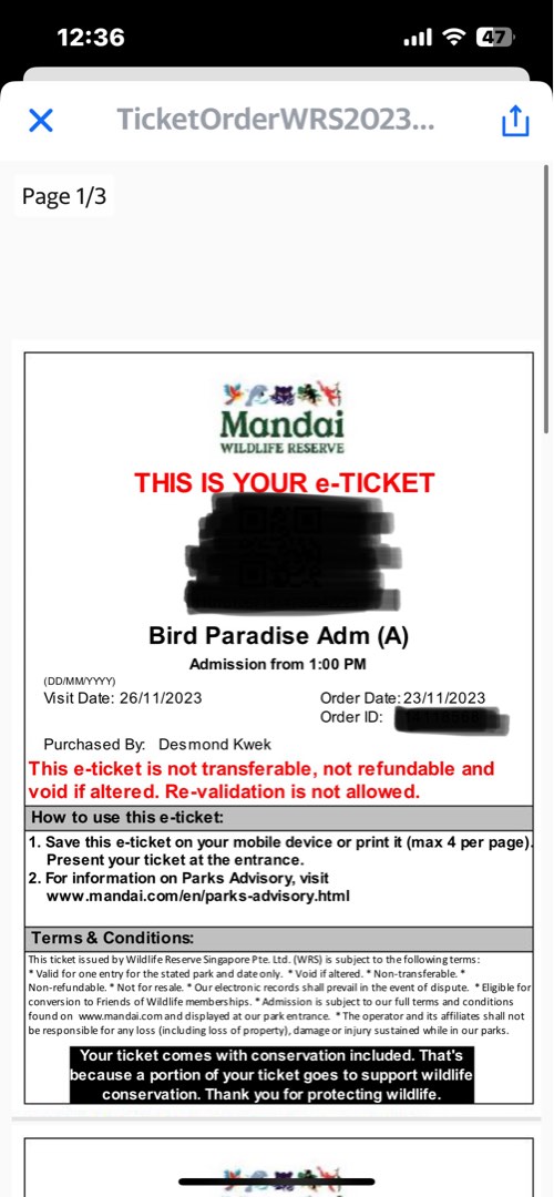 Bird Paradise (2 Adults 1 Child) 26/11/23, Tickets & Vouchers, Local ...