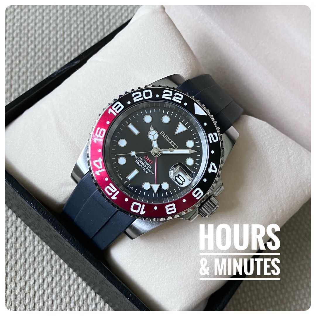 Black GMT Coke ceramic bezel automatic watch - Seiko mod, Men's Fashion ...