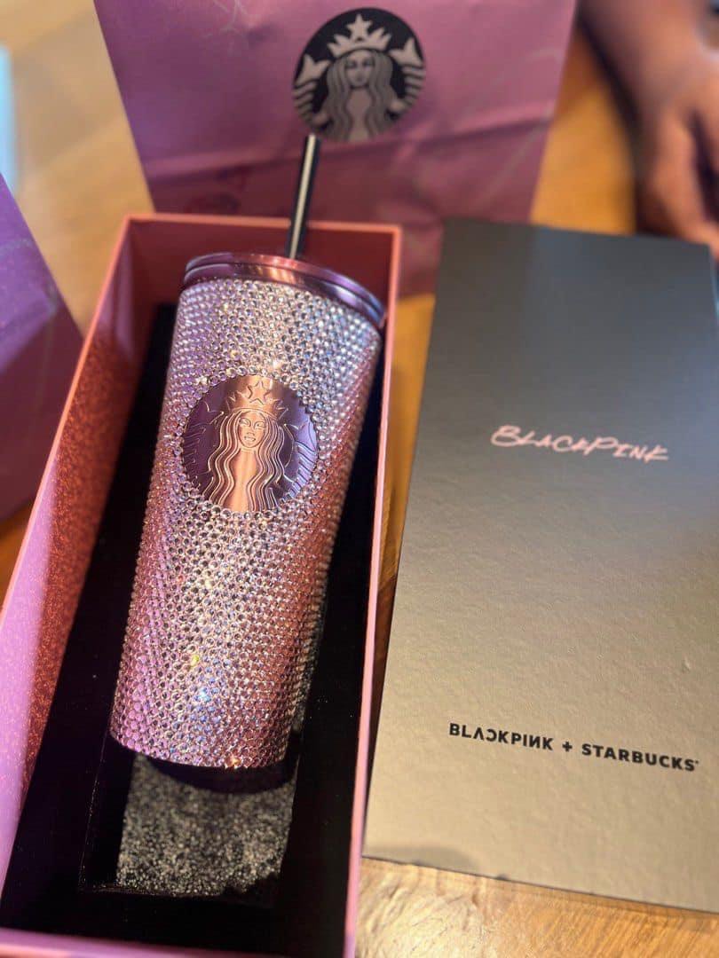 Blackpink Lisa Starbucks Rhinestone tumbler, Furniture & Home Living ...