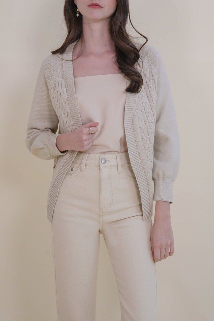 (bnwt) the willow label cass cable knit cardigan dove, Women's Fashion ...