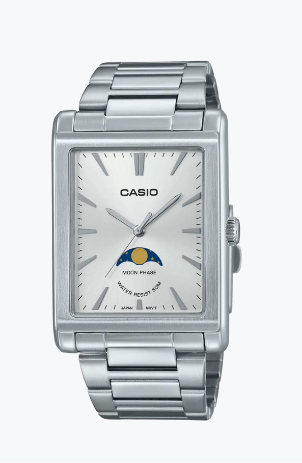 Casio Moon Phase/Moonphase MTP-M105D-7AV Men White Stainless Steel ...