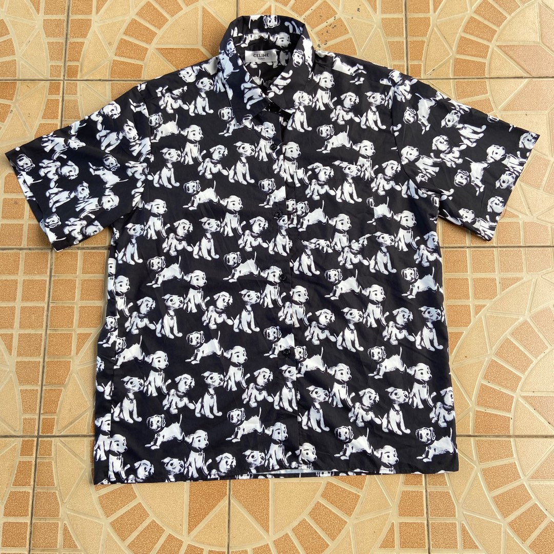 Celine Paris AOP Dog Button Up Shirt, Men's Fashion, Tops & Sets ...