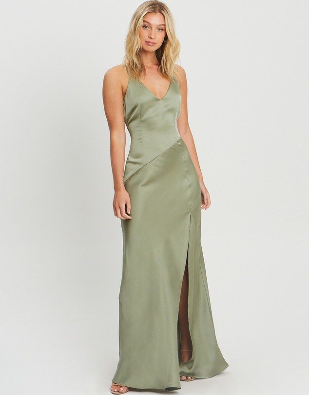 Chancery Adele Satin Maxi Dress (Sage), Women's Fashion, Dresses & Sets ...