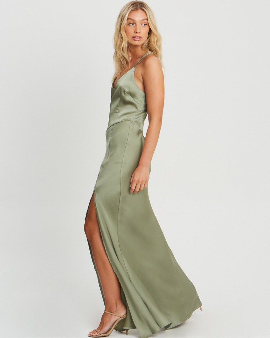 Chancery Adele Satin Maxi Dress (Sage), Women's Fashion, Dresses & Sets ...