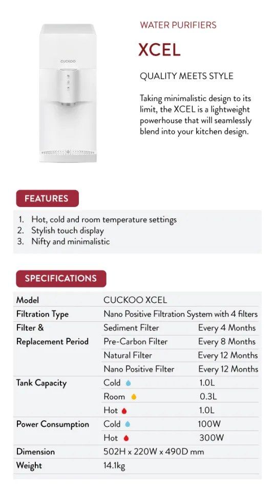 CUCKOO XCEL WATER PURIFIER, TV & Home Appliances, Kitchen Appliances ...