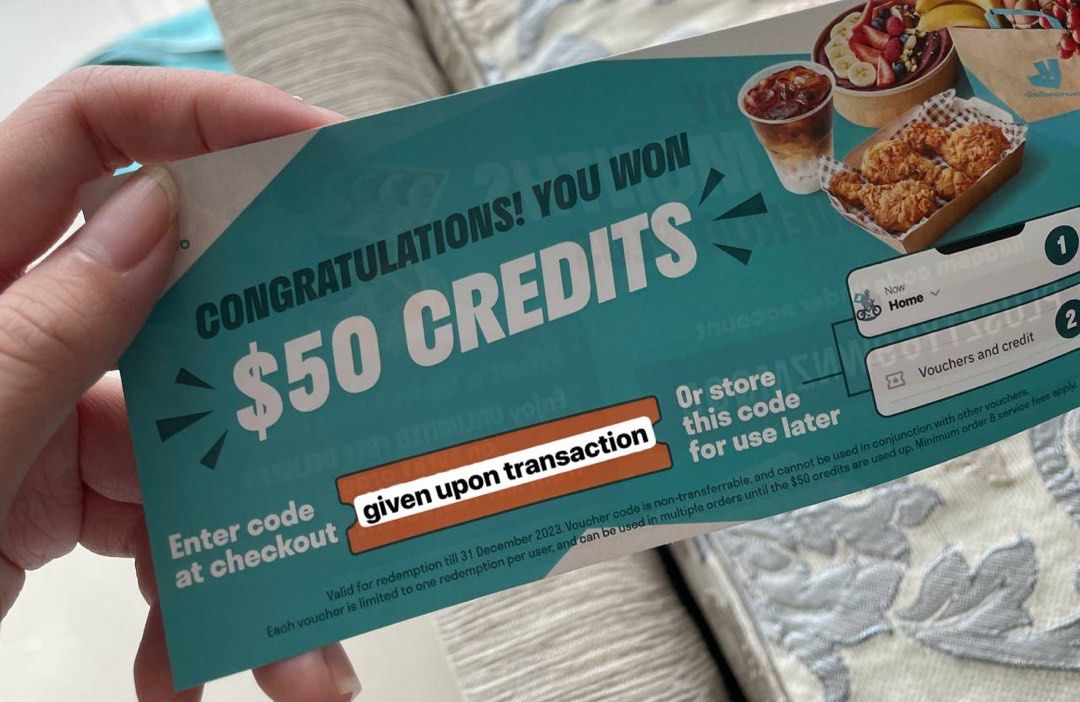 Deliveroo $50 Credits Voucher, Tickets & Vouchers, Vouchers on Carousell