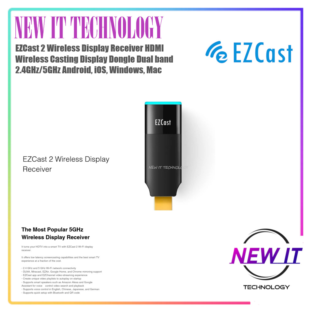 EZCAST Compact&EZCast 2 Wireless Display Receiver HDMI Wireless Casting Display Dongle Dualband ...