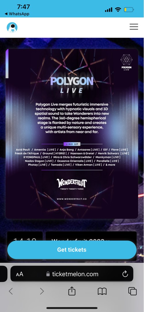 Wonderfruit exclusive Polygon ticket 2023 Full access all days , Tickets & Vouchers, Event ...