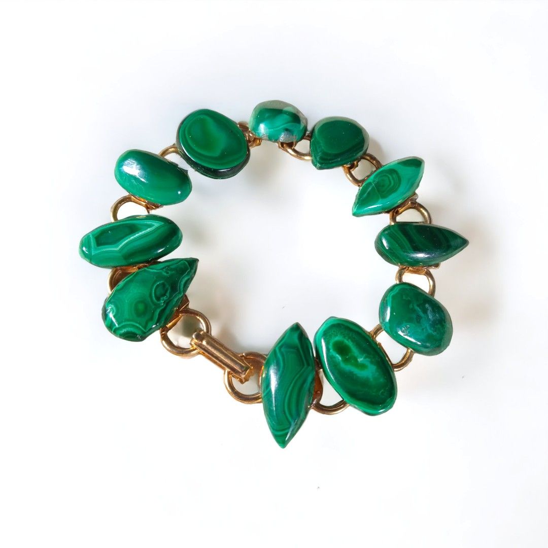 Gelang vintage jadul etnik batu natural Malachite, Fesyen Wanita ...