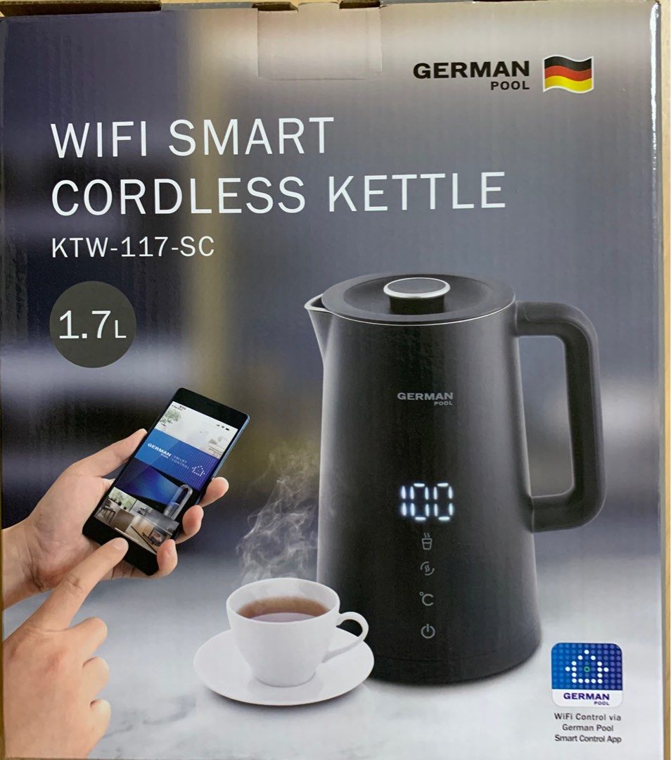 全新未拆German Pool KTW-117-SC WiFi 智能無線電熱水壺 Smart Cordless Kettle, 家庭電器 ...
