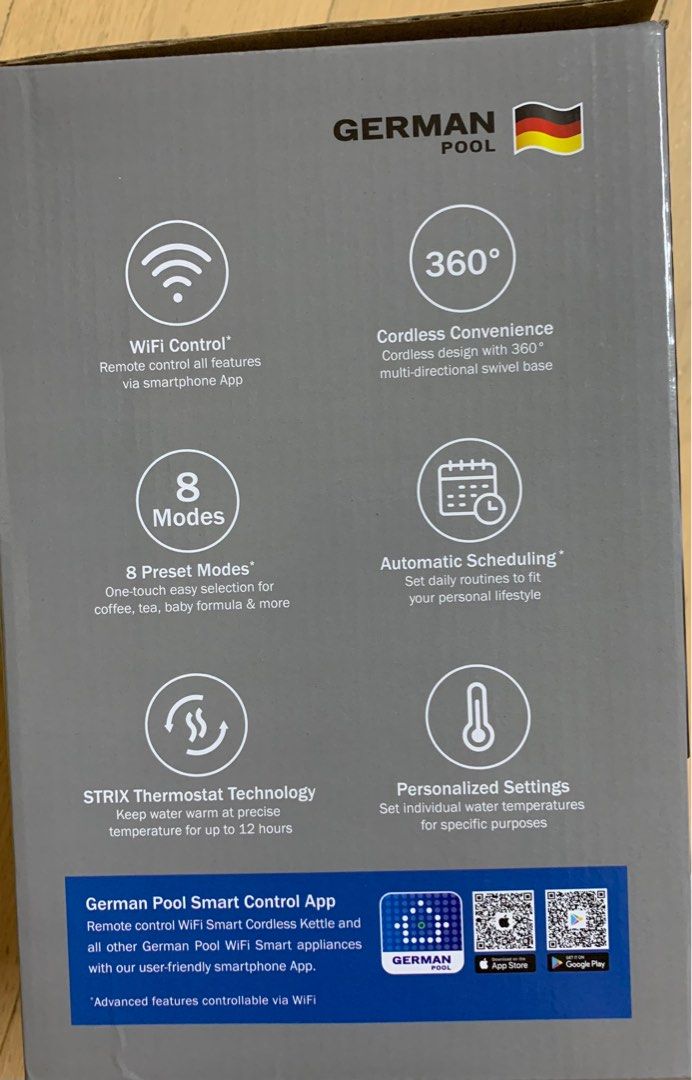 全新未拆German Pool KTW-117-SC WiFi 智能無線電熱水壺 Smart Cordless Kettle, 家庭電器 ...