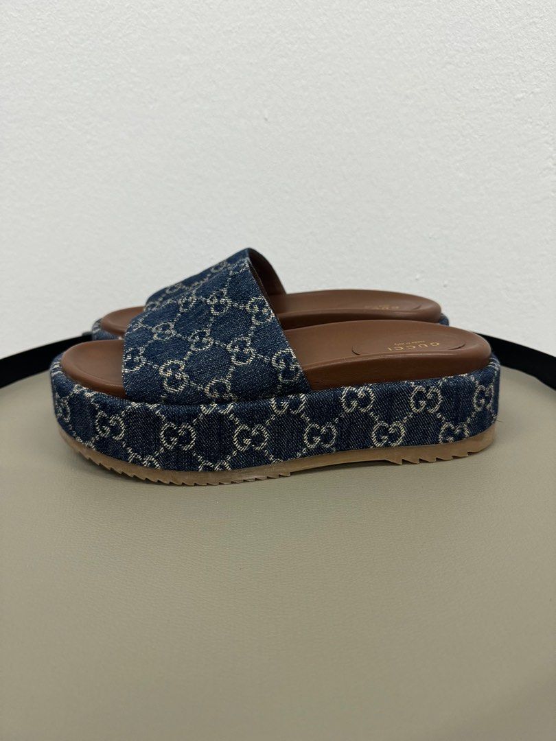 (RTP $990) GUCCI DENIM PLATFORM SANDAL, Luxury, Sneakers & Footwear on ...