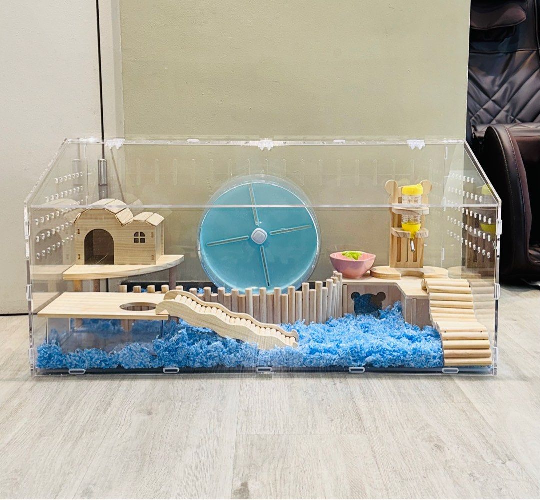 Hamster acrylic cage Syrian 80cm 100cm cage wooden accessories setup ...