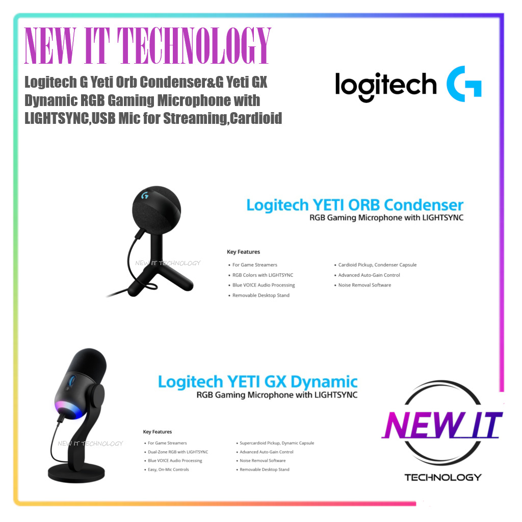 Logitech G Yeti Orb Condenser&G Yeti GX Dynamic RGB Gaming Microphone ...