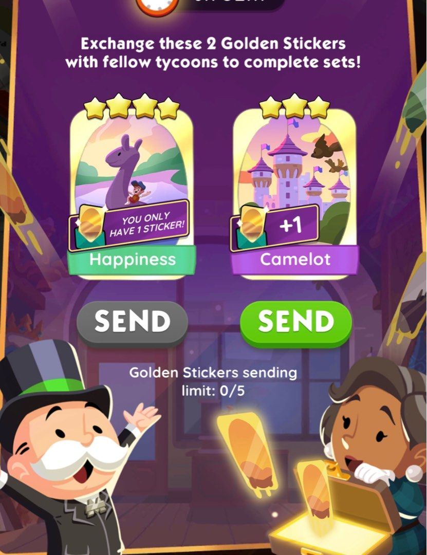 Monopoly Go golden blitz sticker Happiness Camelot, Video Gaming ...