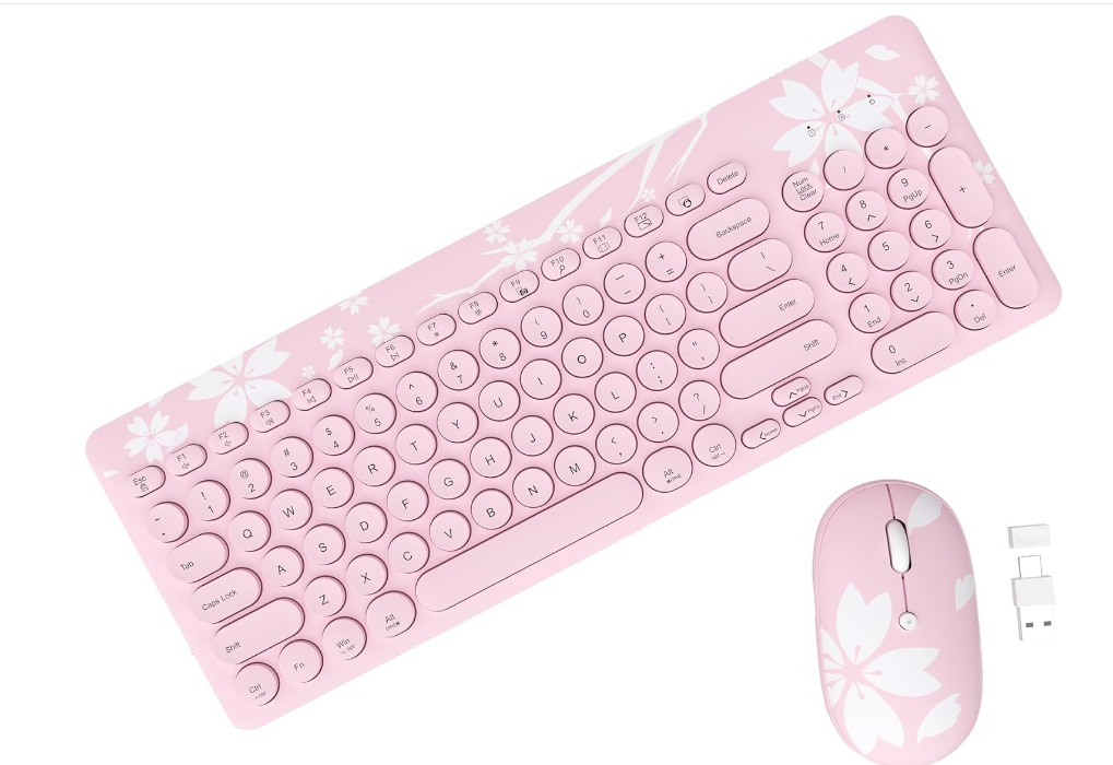 Mytrix Cute Pink Wireless Keyboard Mouse Set, Kawaii Wireless Mouse ...