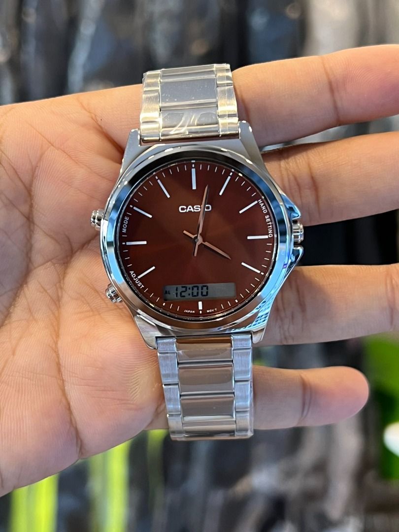 ORIGINAL CASIO Analog Digital Red Dial Stainless Steel Men's Watch MTP ...