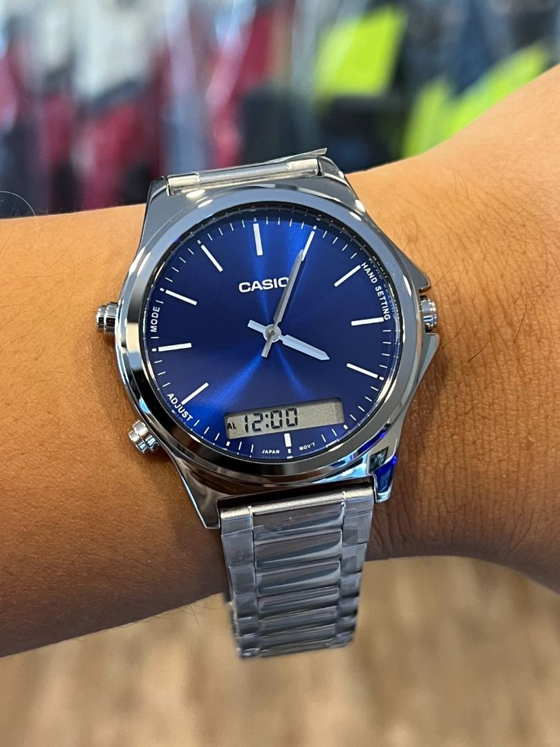 ORIGINAL CASIO Analog Digital Blue Dial Stainless Steel Men's Watch MTP ...