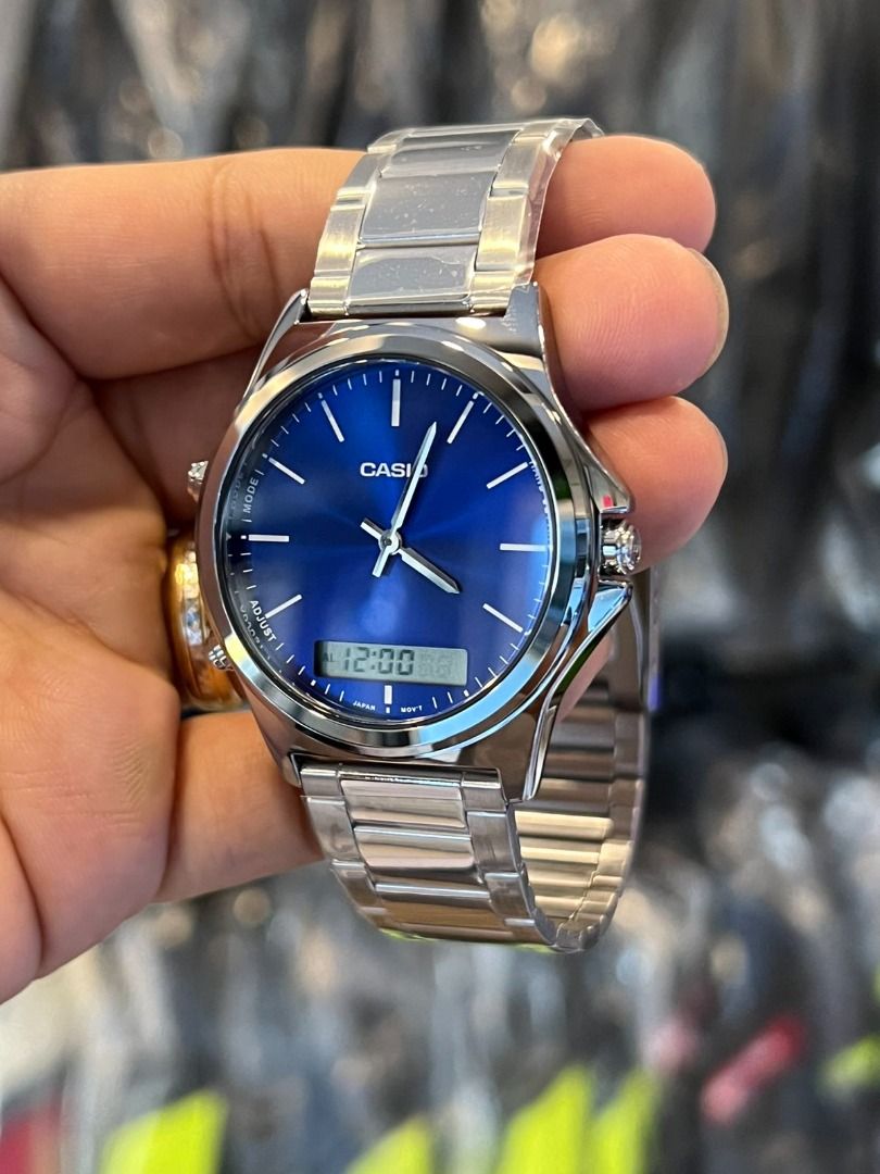 ORIGINAL CASIO Analog Digital Blue Dial Stainless Steel Men's Watch MTP ...