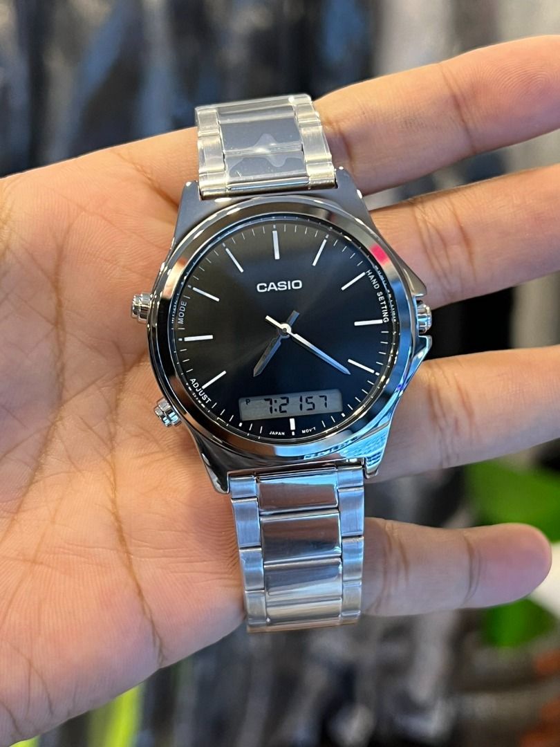 ORIGINAL CASIO Analog Digital Black Dial Stainless Steel Men's Watch ...