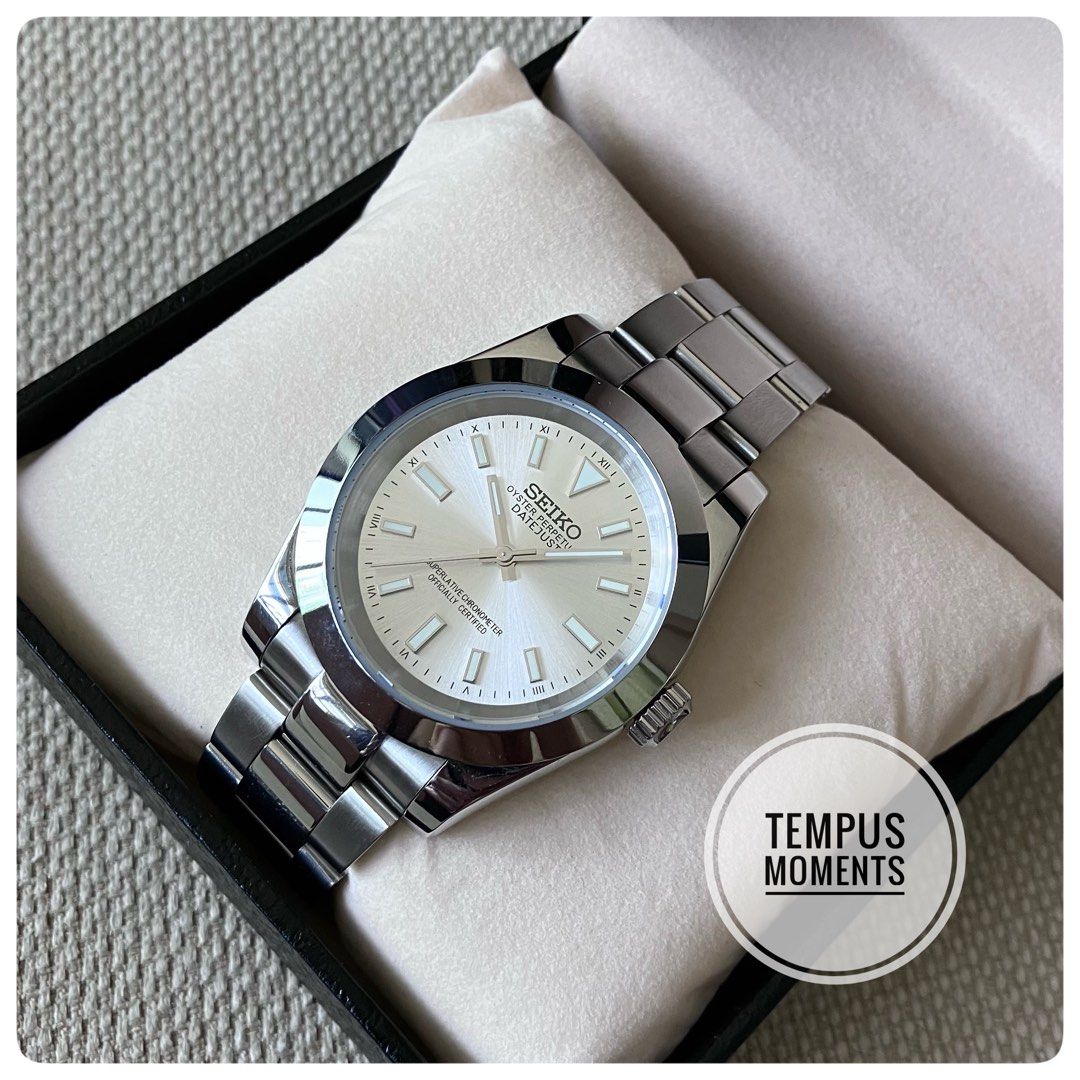Oyster Perpetual Datejust Silver automatic watch - Seiko mod, Men's ...