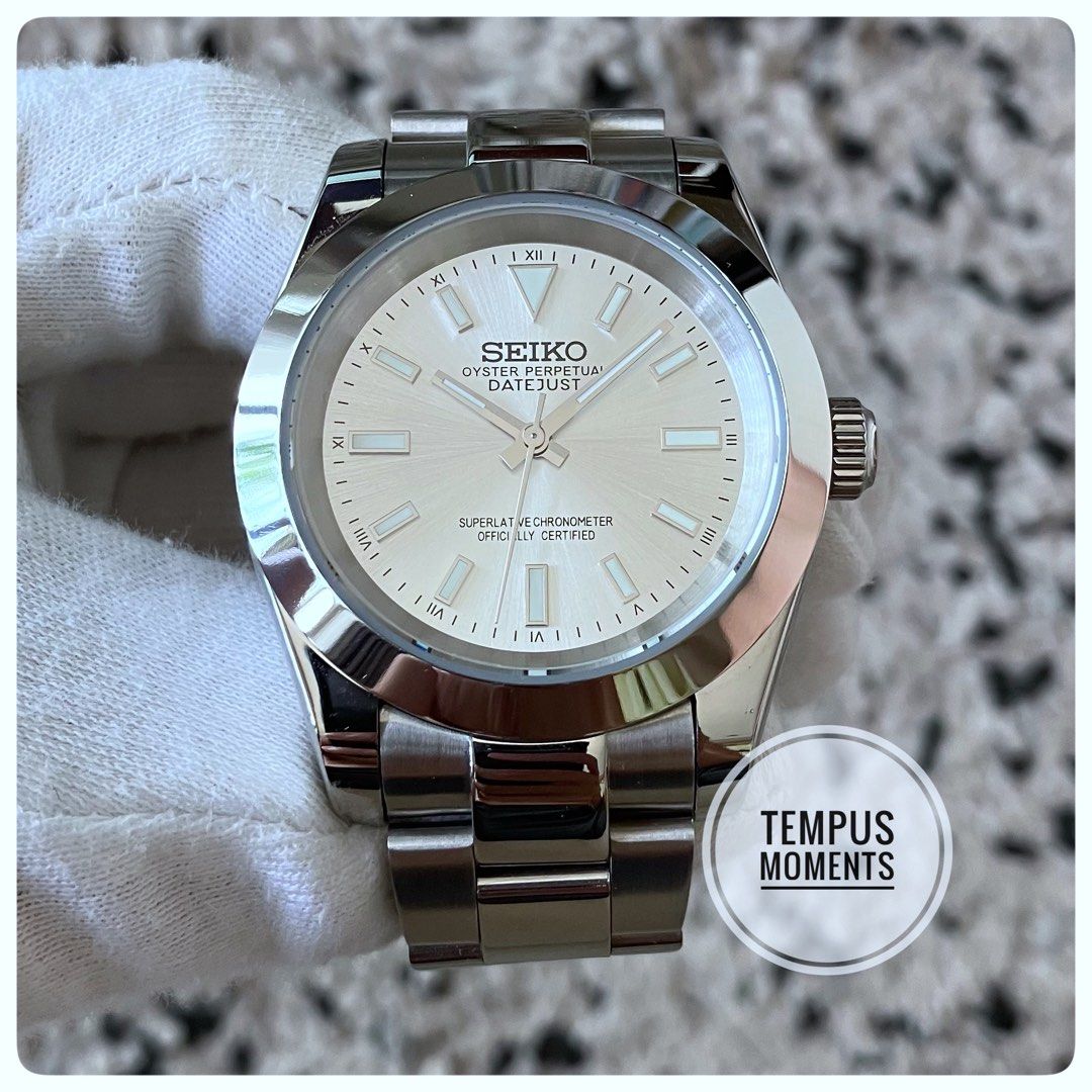 Oyster Perpetual Datejust Silver automatic watch - Seiko mod, Men's ...