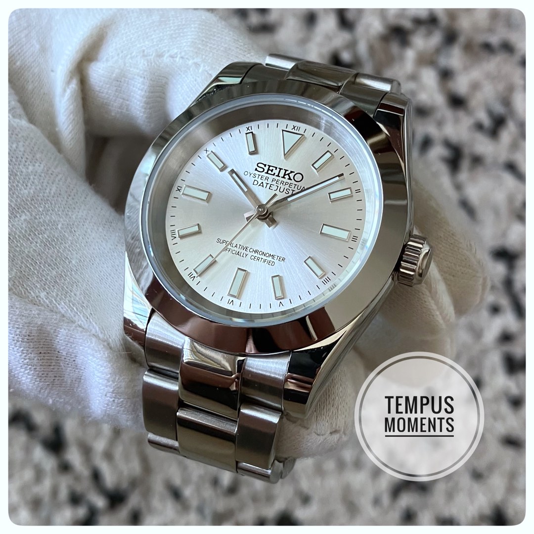 Oyster Perpetual Datejust Silver automatic watch - Seiko mod, Men's ...