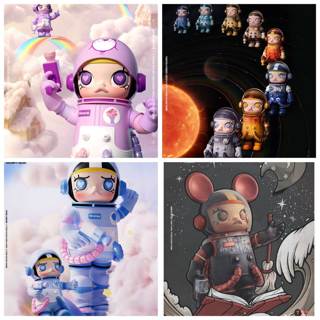 Popmart MEGA Space Molly Grumpy Share Disney Planet 400% 100%, Hobbies ...