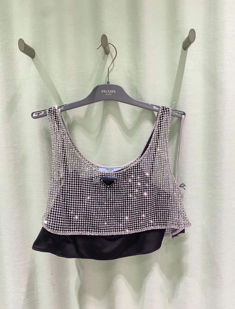 Prada rhinestone crop top pre order, Luxury, Apparel on Carousell