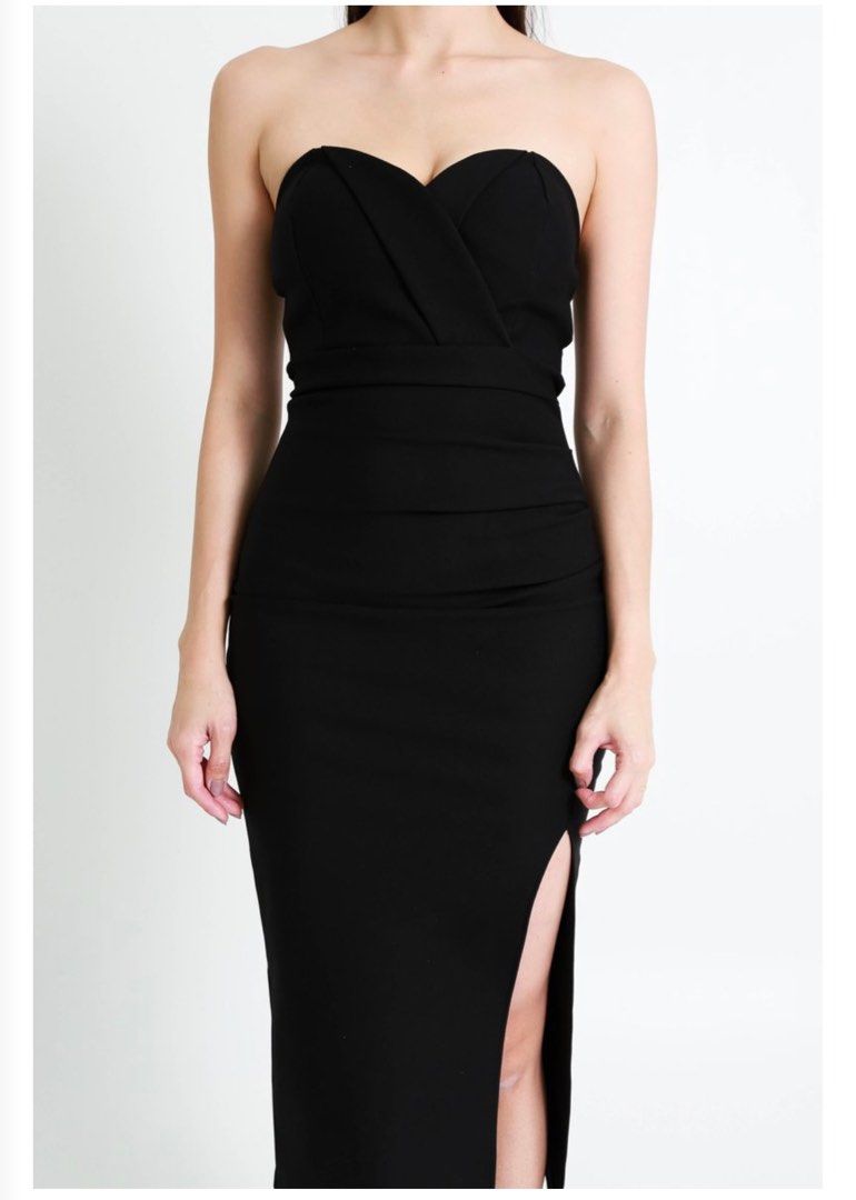 *Premium* Celia Overlap Tube Slit Dress (Black), Women's Fashion ...