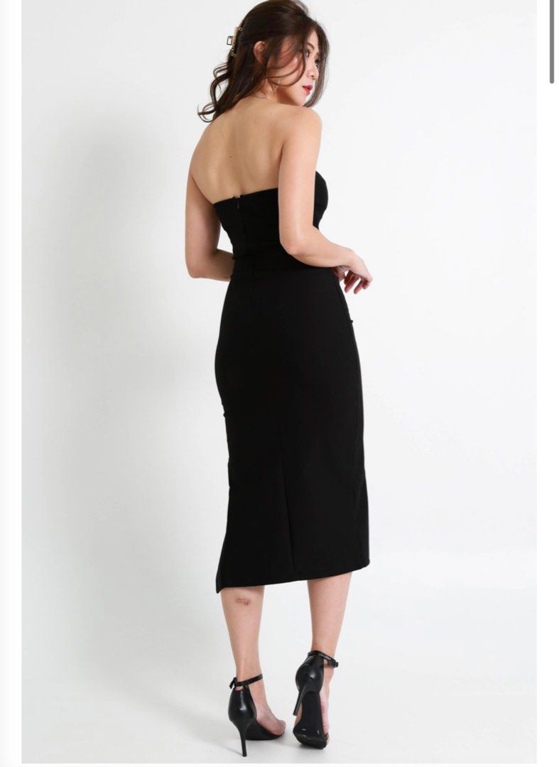 *Premium* Celia Overlap Tube Slit Dress (Black), Women's Fashion ...