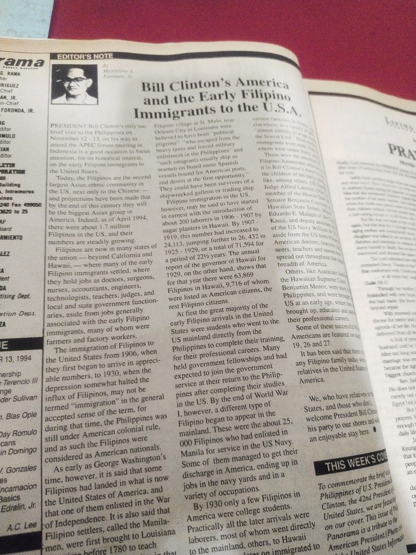 President Bill Clinton visits 1994 Manila visit/ PANORAMA magazine/1994 ...