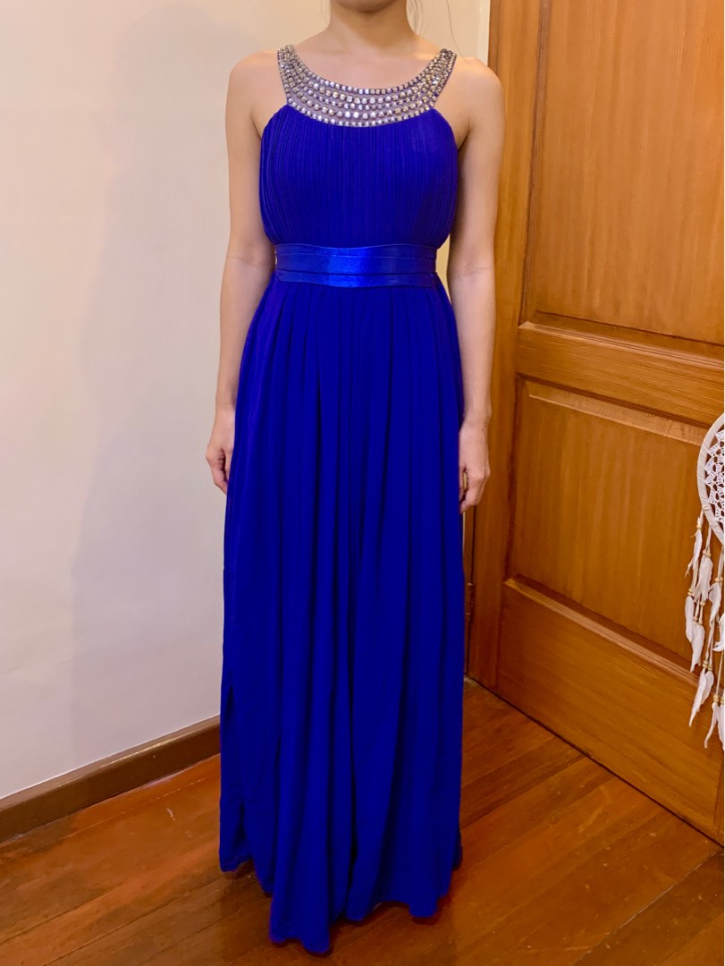 For Prom or Wedding Royal Blue Beaded gown with ribbon at the back ...