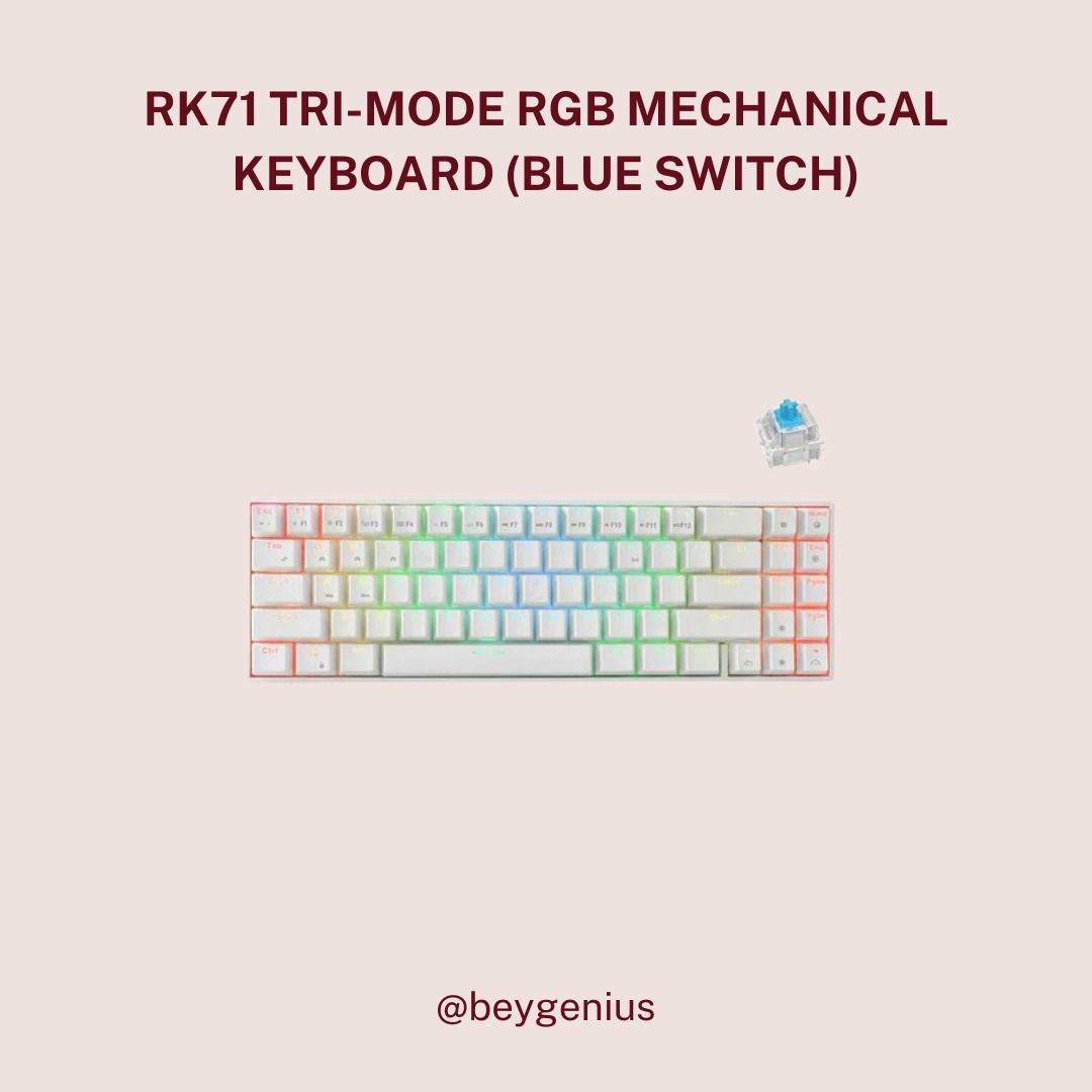Royal Kludge RK71 Tri-Mode RGB Mechanical Keyboard (Blue Switch) with ...