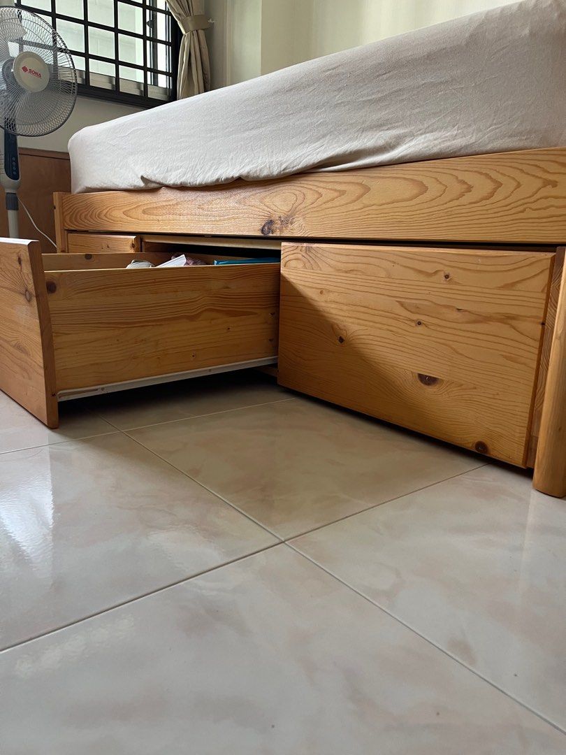 Seah Horse super single wooden storage bed frame, Furniture & Home ...